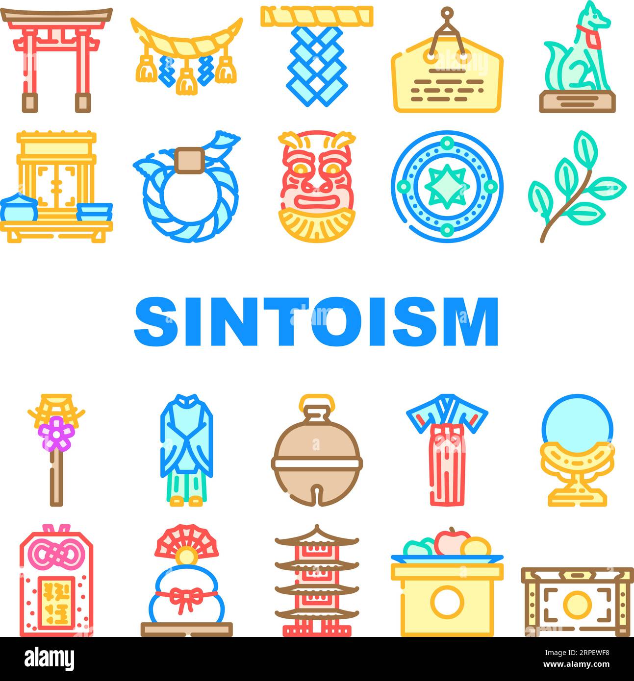 shinto japan shrine travel icons set vector Stock Vector Image & Art ...