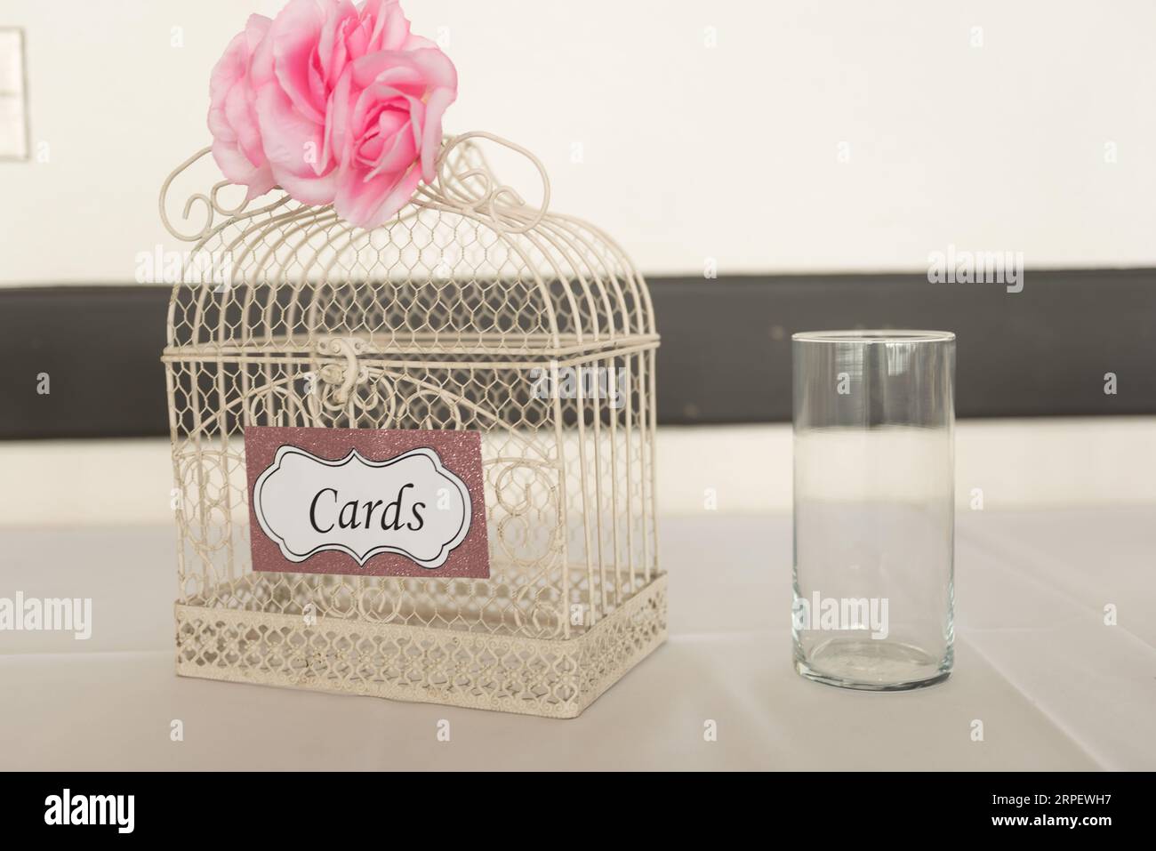 A card holder for displaying messages standing near a clear glass Stock ...