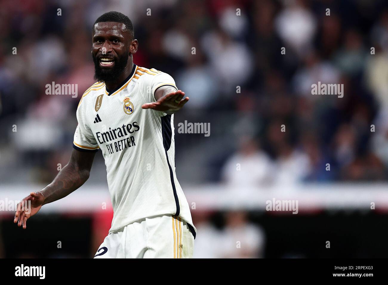 Antonio Rudiger of Real Madrid Cf gestures during the La Liga match ...