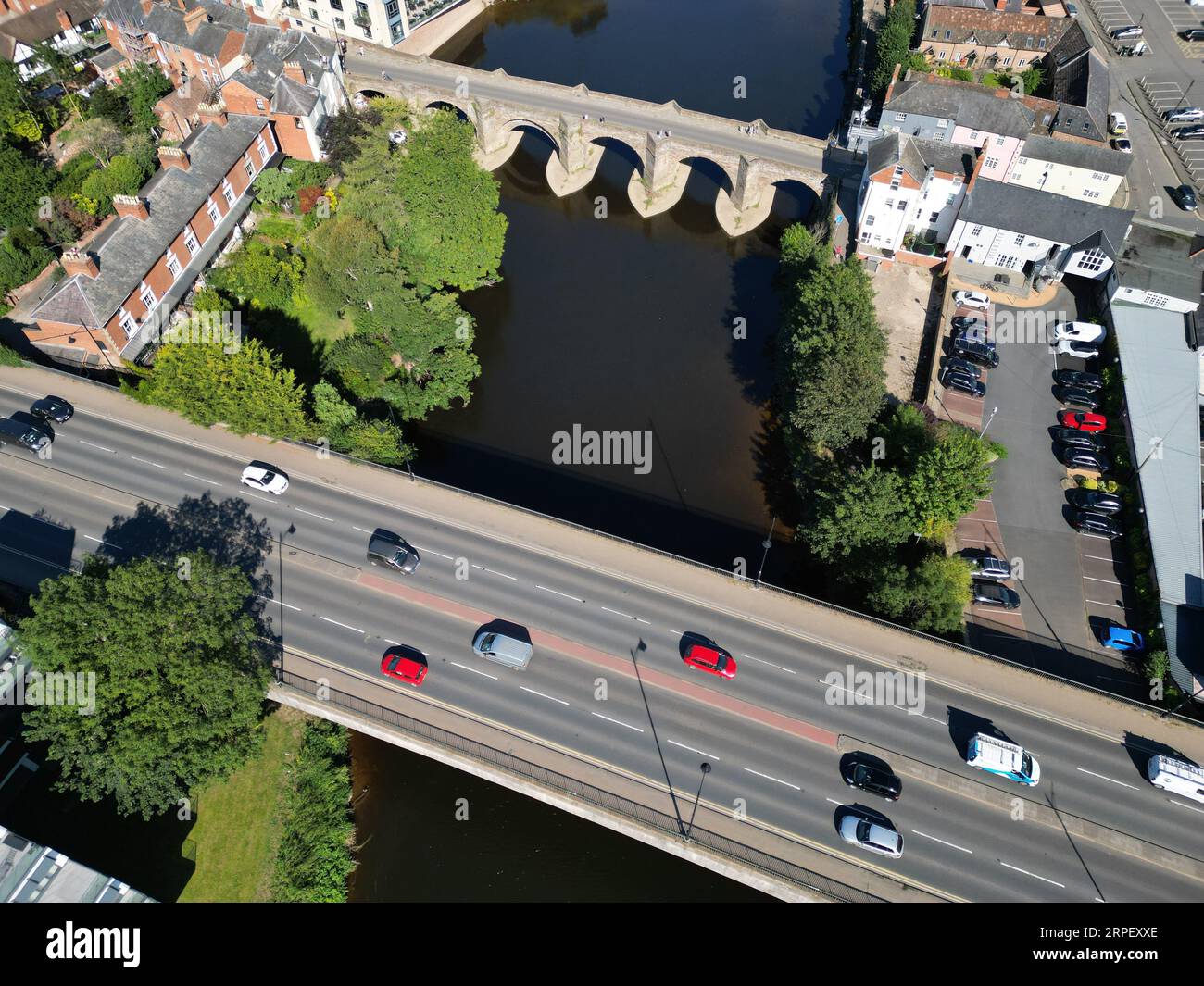 Aerial view of traffic crossing the Greyfriars Bridge ( A49 road ) over ...
