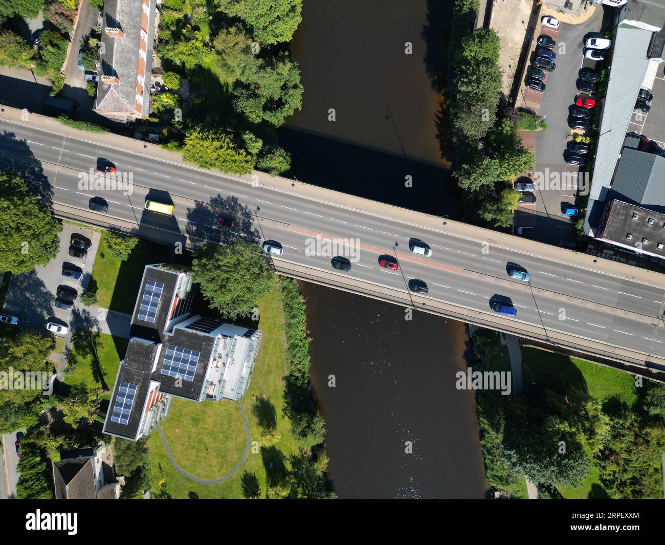 Aerial view of traffic crossing the Greyfriars Bridge ( A49 road ) over ...