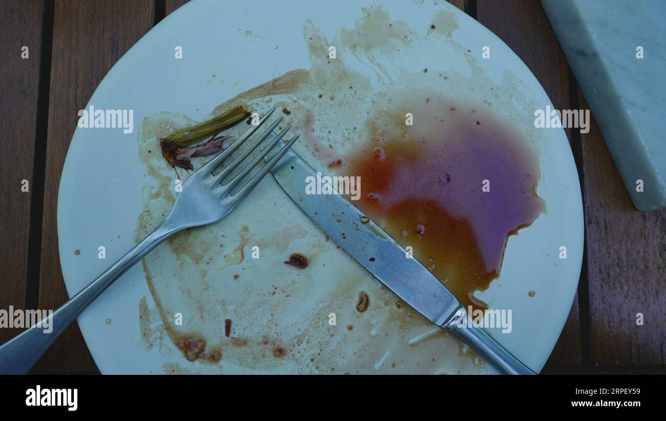 Completed Feast, Cleared Plate with Scattered Leftovers. Plate ...