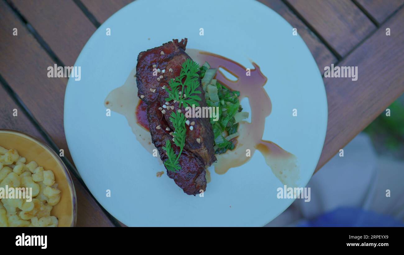 Elegant Plate Presentation, Tasty Meat at Luxury Dining Spot, upscale ...