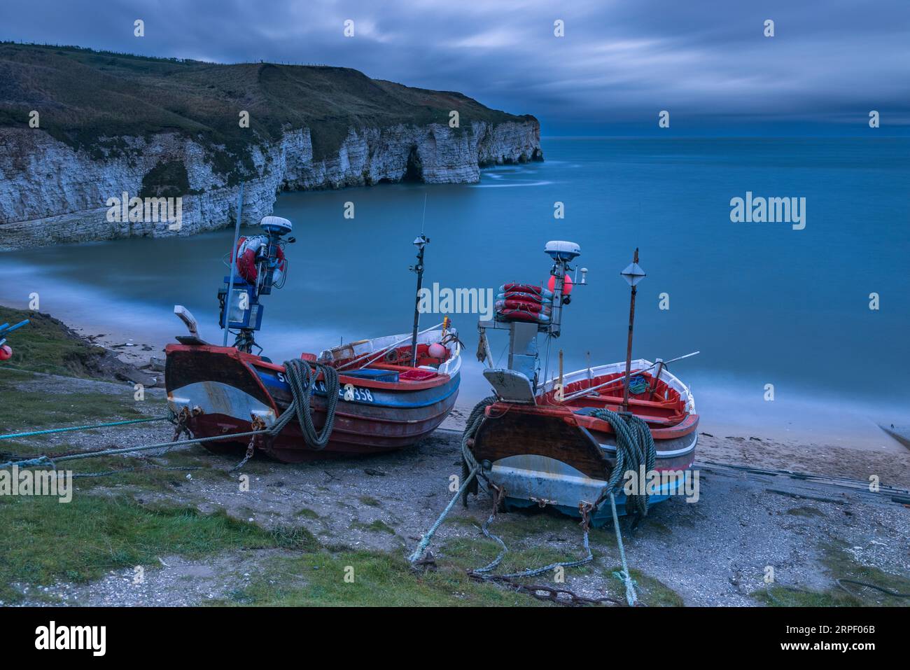 Traditional wooden Coble fishing boats at the North Landing ...