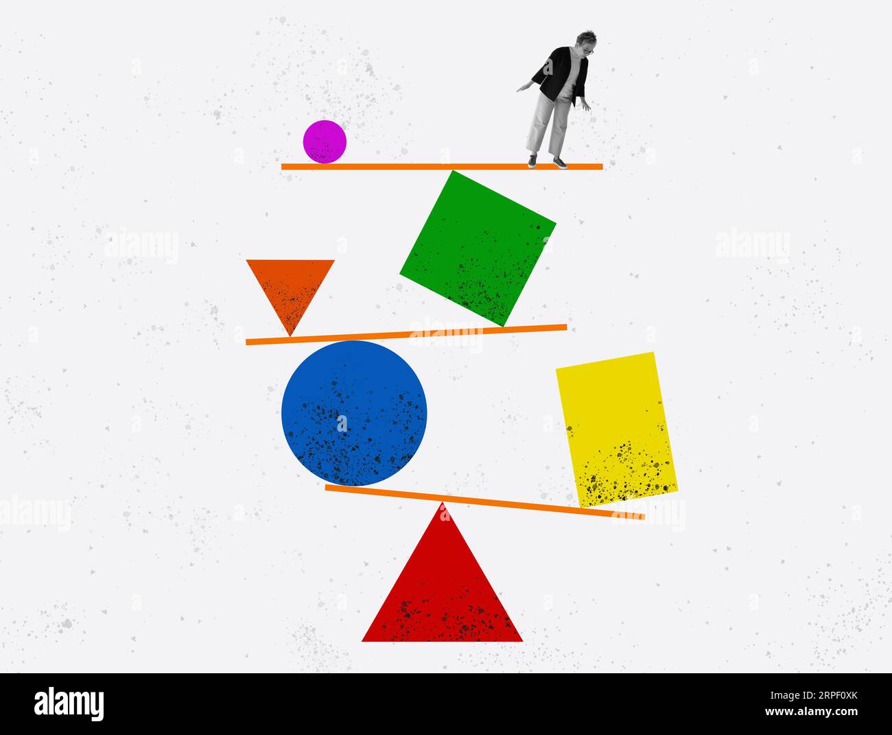 Keep balance concept. A collage where woman stands on a shaky ...