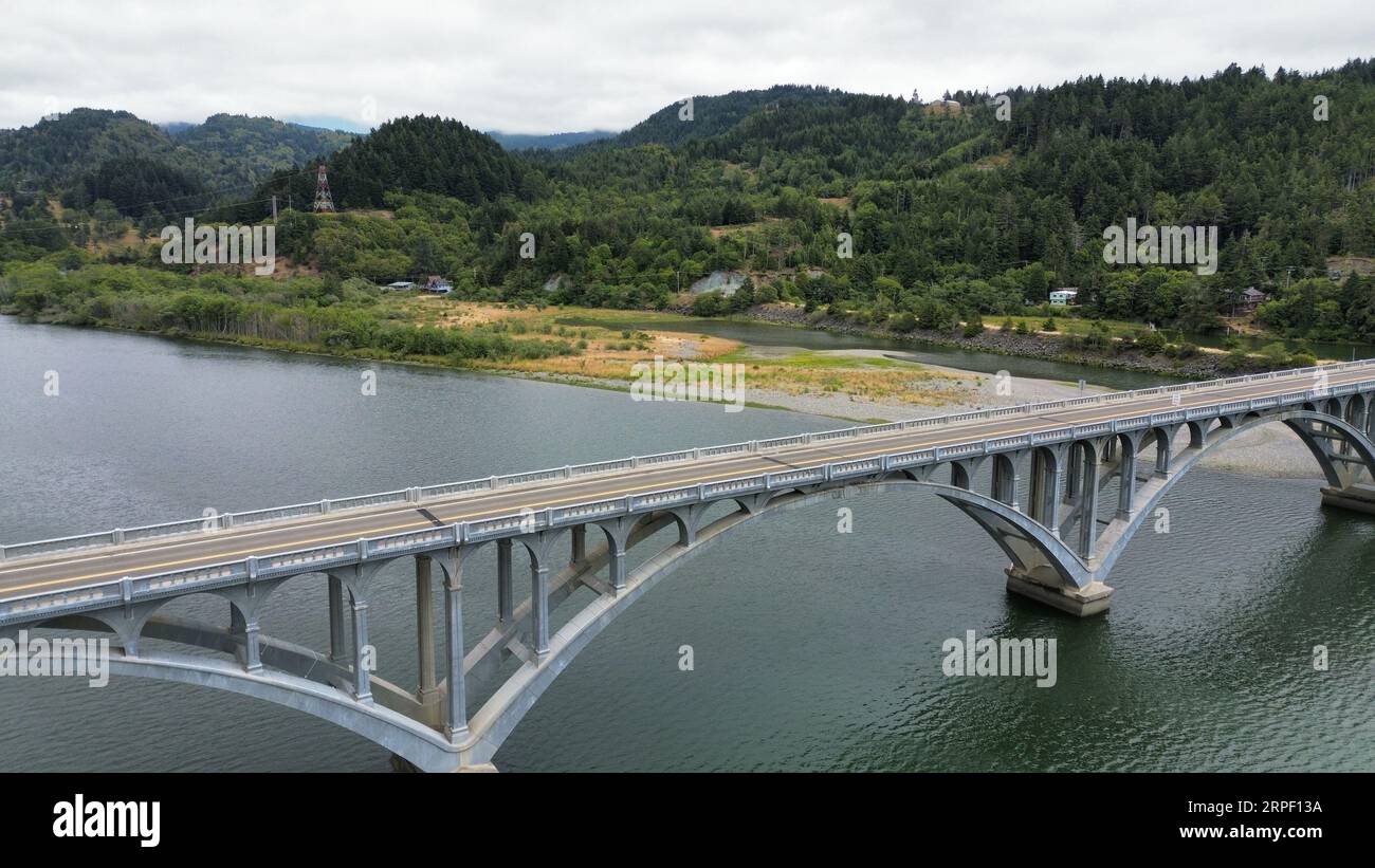 Aerial drone photo of the Wedderburn Bridge outside Gold Beach on the ...