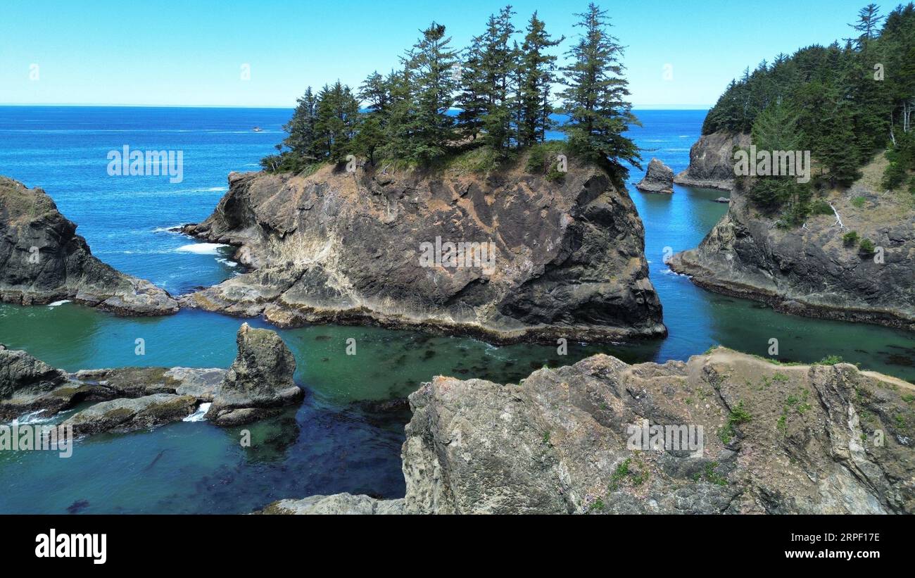 Aerial drone photo of Secret Beach in the Samuel H. Boardman Scenic ...