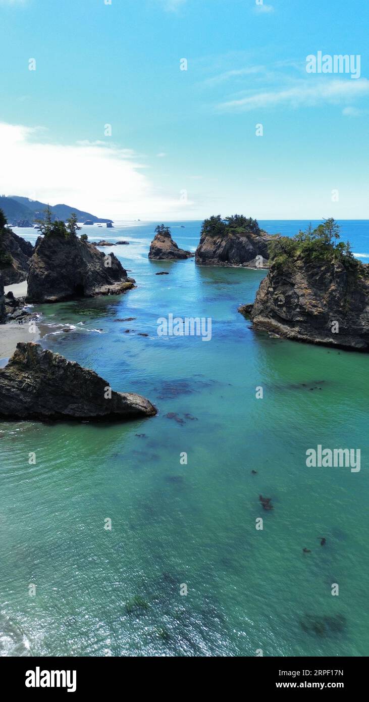 Aerial drone photo of Secret Beach in the Samuel H. Boardman Scenic ...