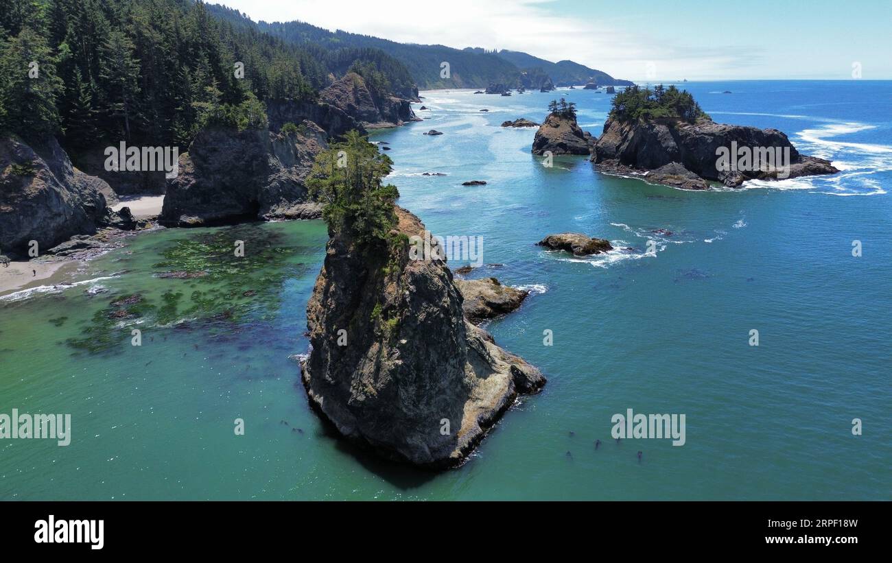 Aerial drone photo of Secret Beach in the Samuel H. Boardman Scenic ...