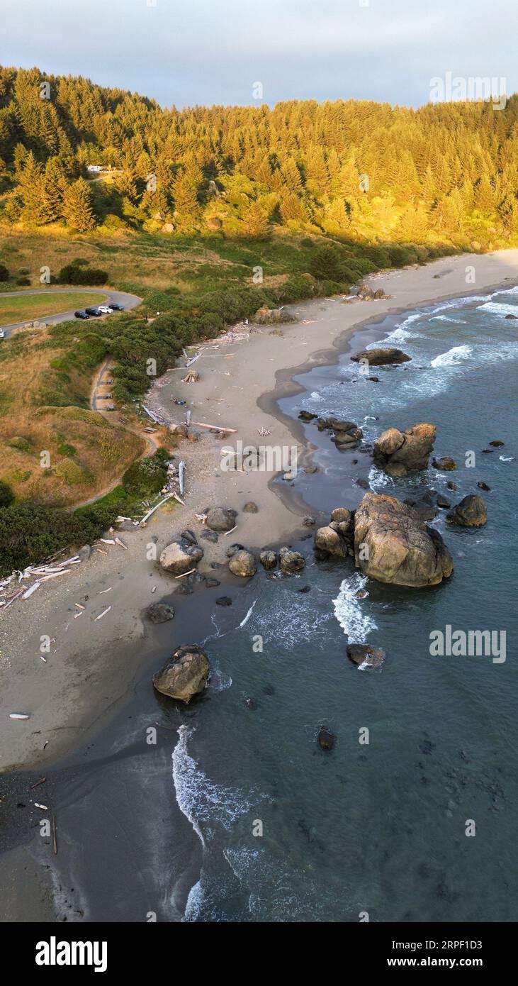 Aerial drone photo of Lone Ranch Beach in the Samuel H. Boardman Scenic ...