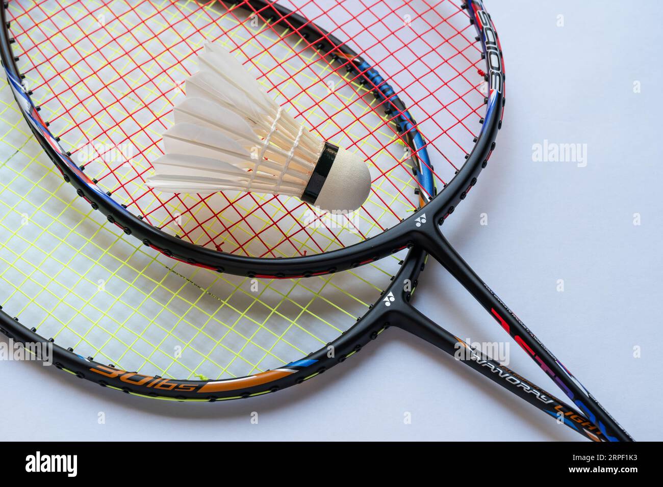 Doha, Qatar - August 4, 2023: Yonex badminton rackets and shuttlecock ...