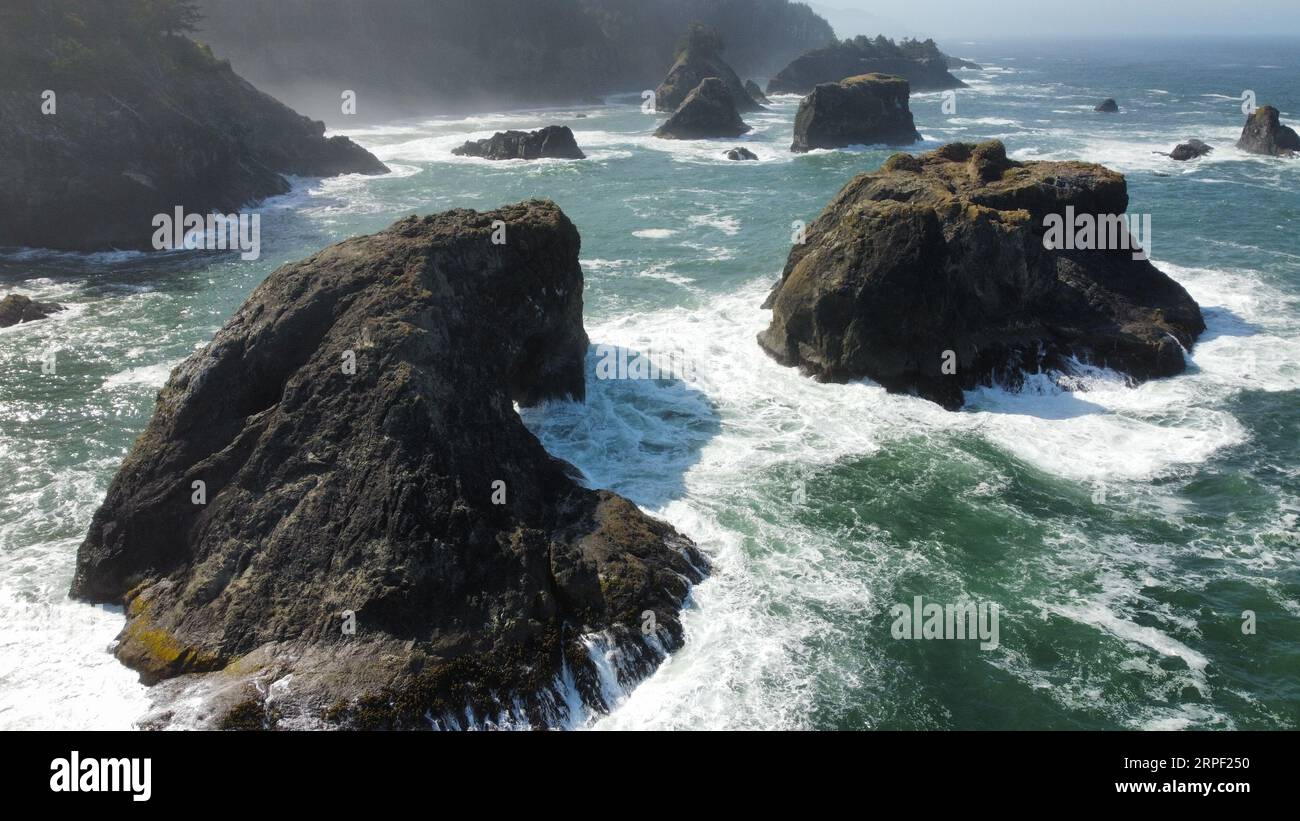 Aerial drone photo of sea stacks in the Samuel H. Boardman Scenic ...