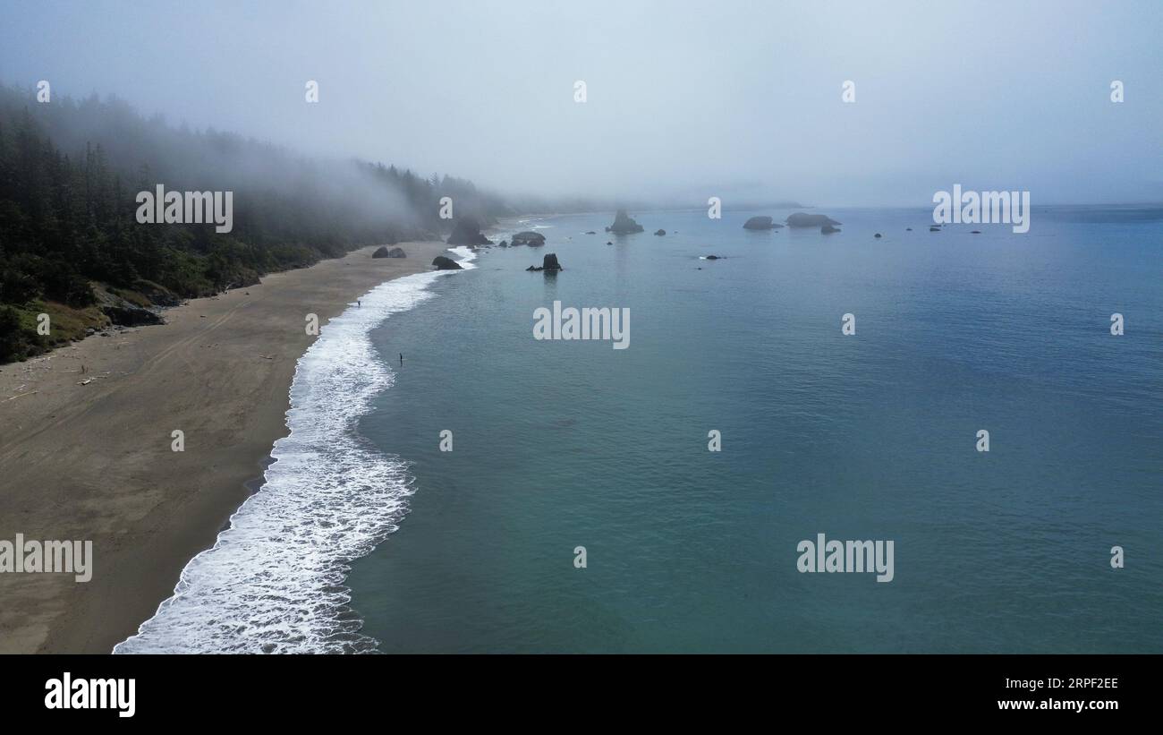 Aerial drone photo of Battle Rock Beach in Port Orford on the Oregon ...