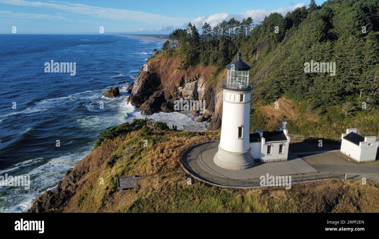 Aerial drone photo of the North Head Lighthouse in Cape Disappointment ...