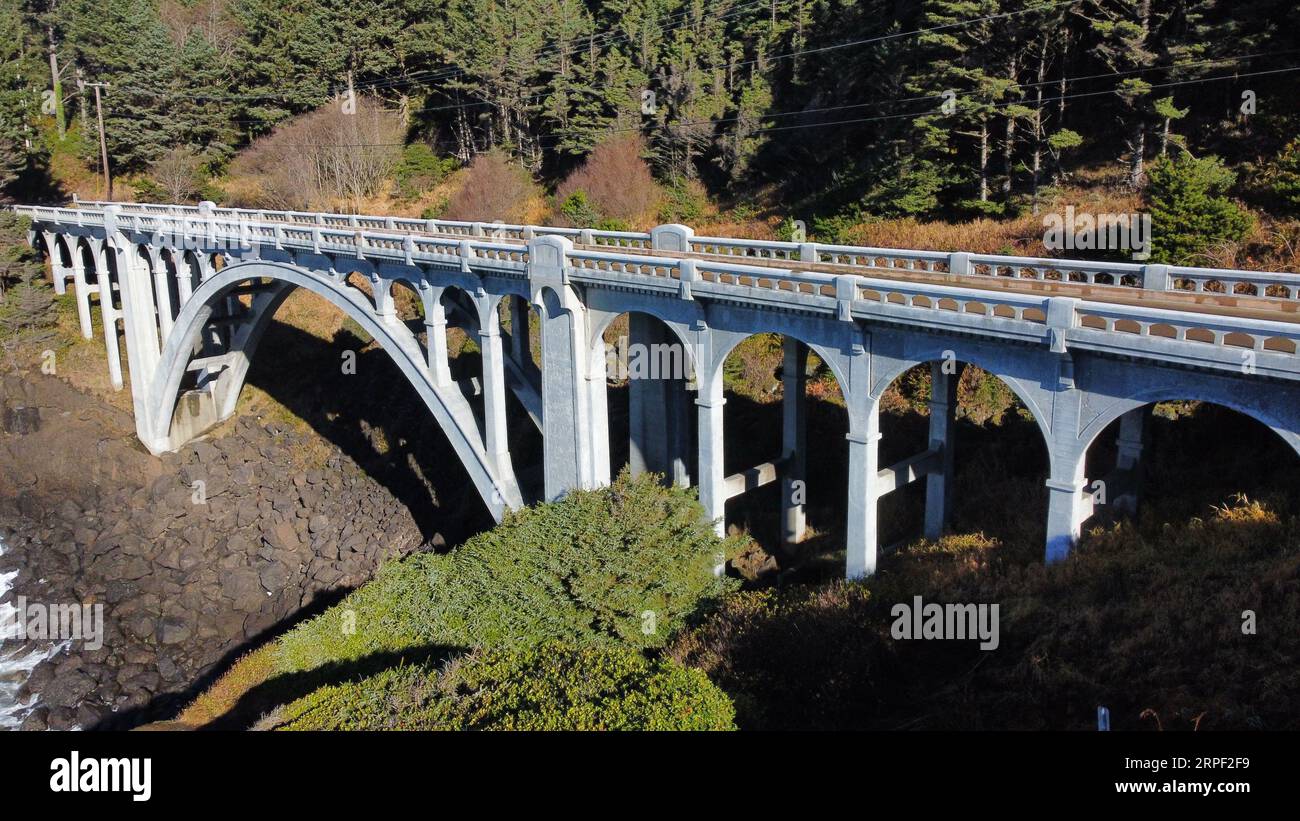 Aerial drone photo of the Ben Jones Bridge outside Depoe Bay on the ...