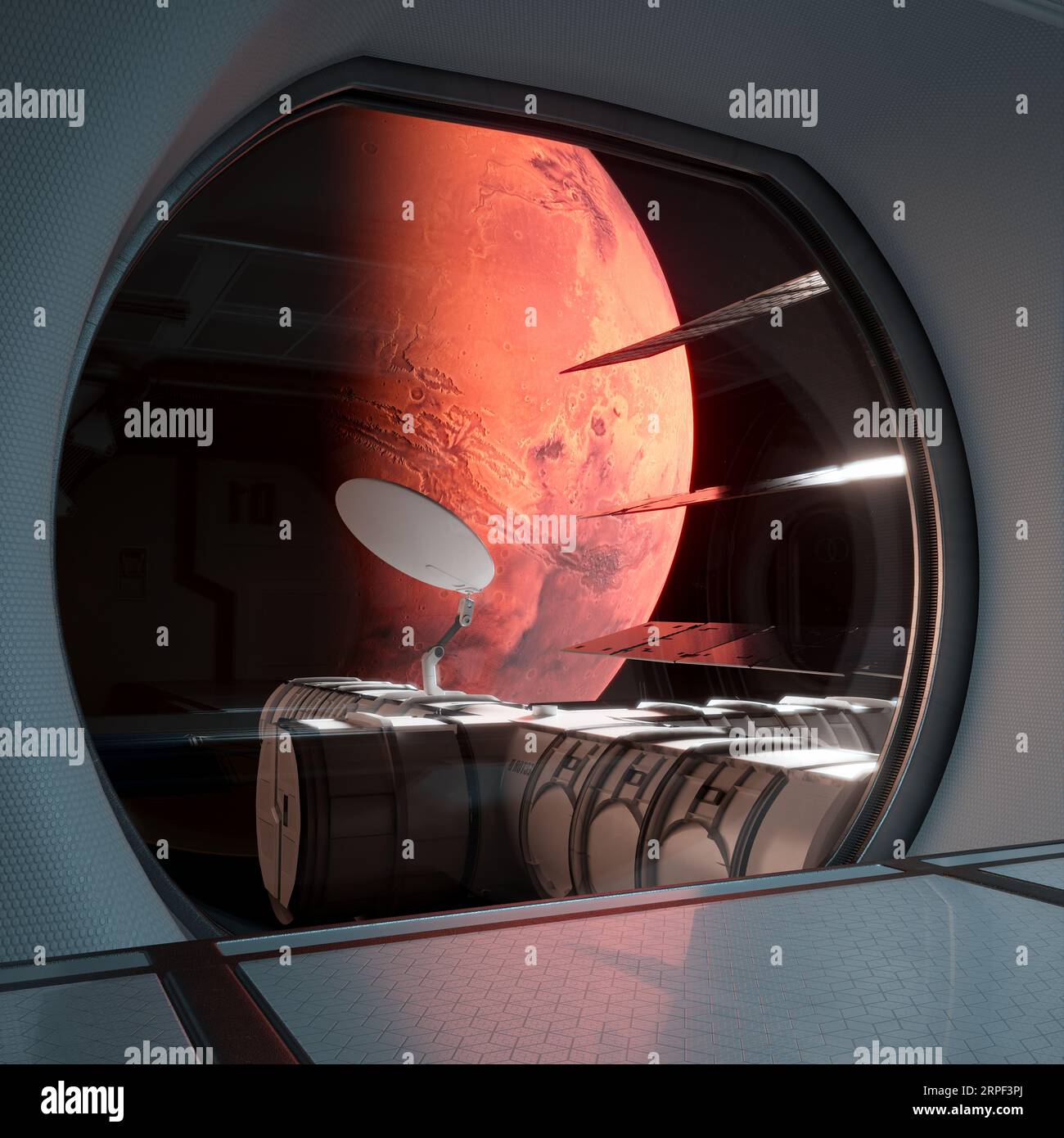 Beautiful view of Mars from inside of a space station. Universe ...