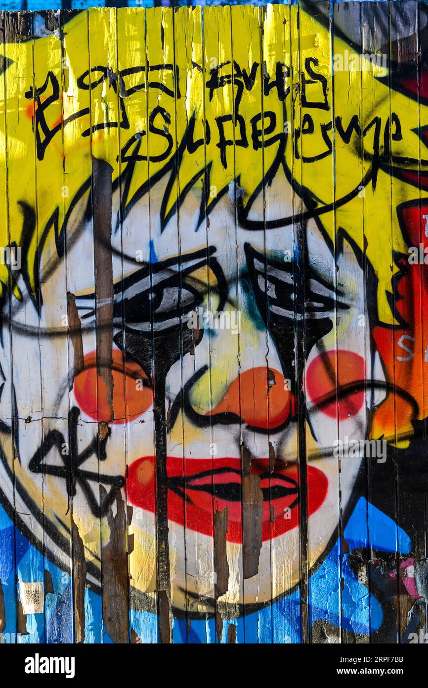 Boris Johnson graffiti/street art on a fence, Fashion Street ...