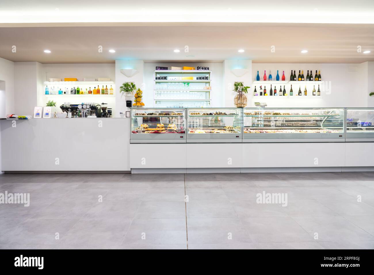 Empty Bakery Shop Interior With Coffee Maker, Pastries, Dessert Stock ...