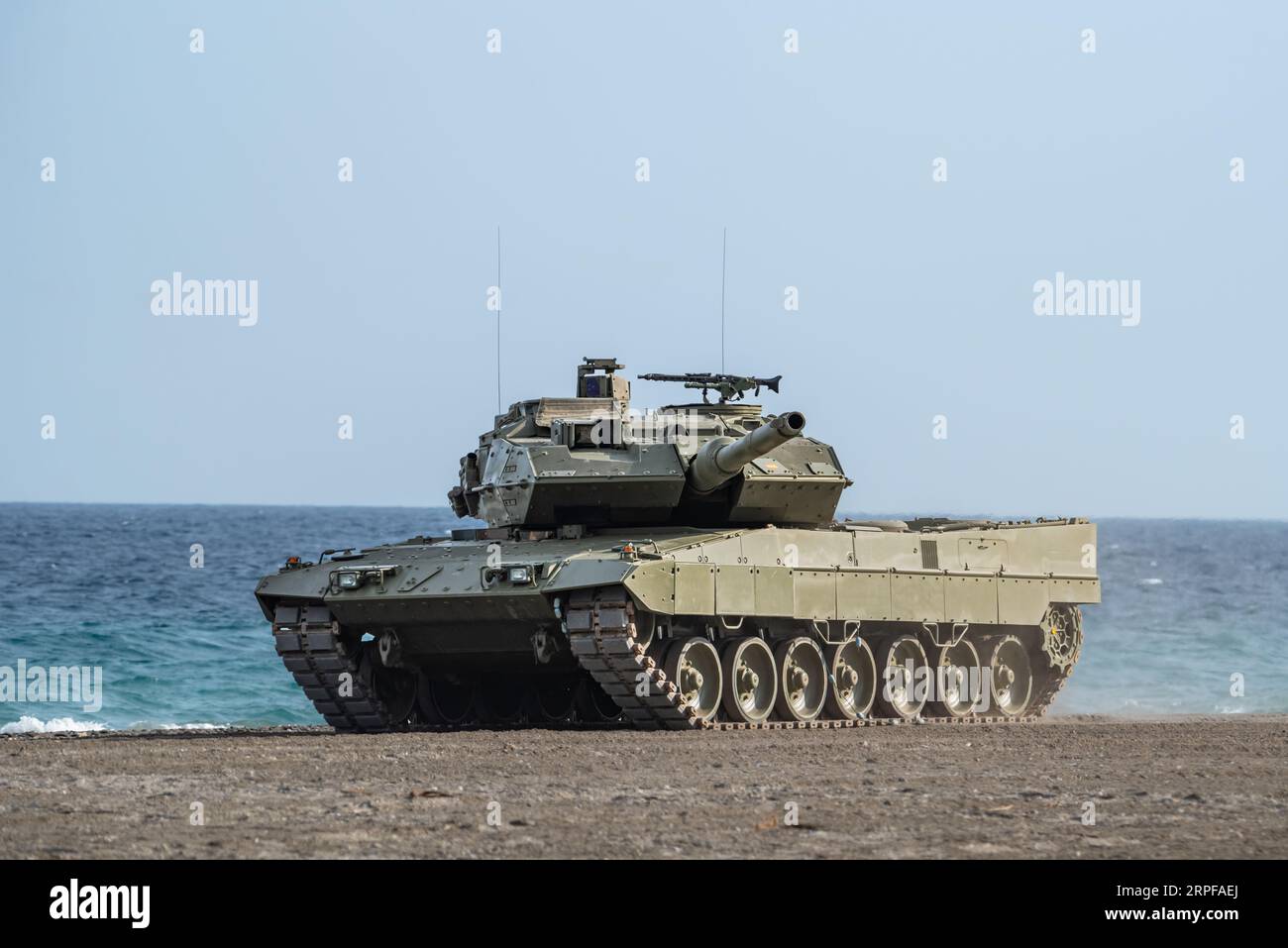 Battle tank of the Spanish Army in the exhibition for the Armed Forces ...