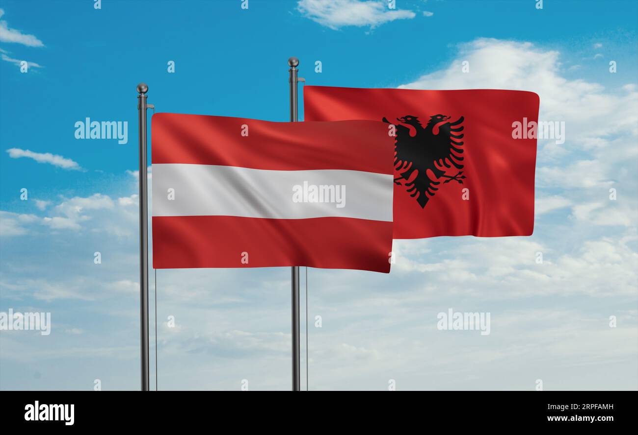 Austria flag and Afghanistan flag waving together in the wind on blue sky Stock Photo - Alamy
