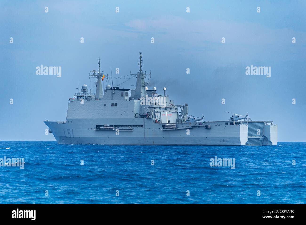 Amphibious assault ship Galicia, L 51, parading off the coast of Motril ...