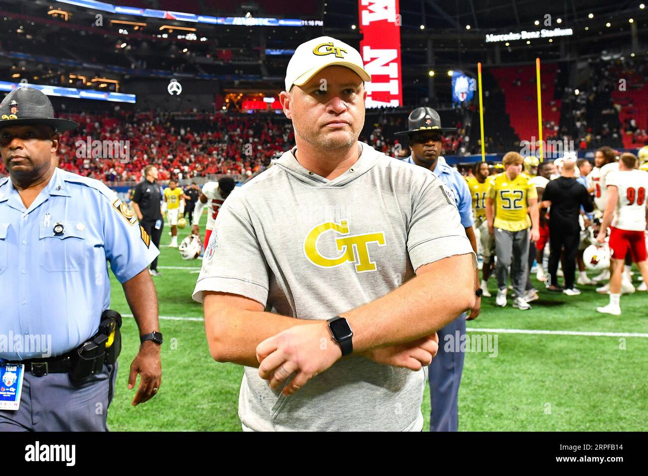 ATLANTA, GA – SEPTEMBER 01: Georgia Tech head coach Brent Key leaves ...