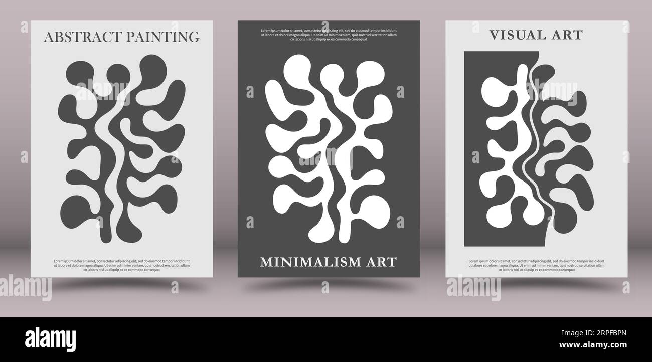 A set of paintings of abstract fine art. A minimalist design layout for ...