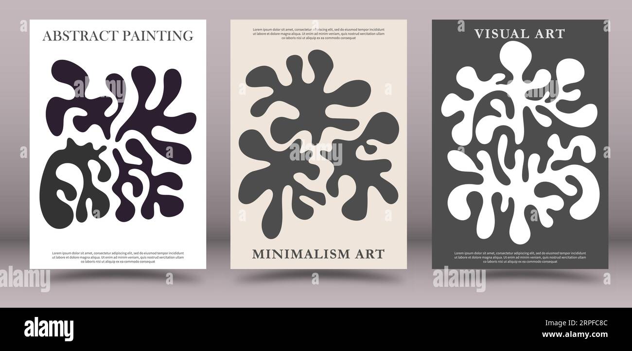 A set of paintings of abstract fine art. A minimalist design layout for ...