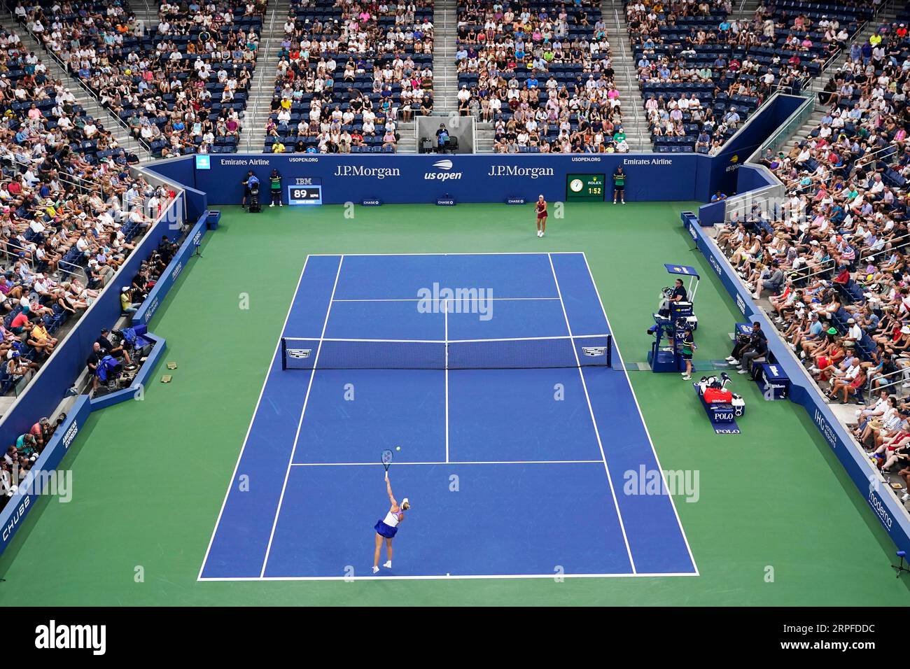 Marketa Vondrousova, of the Czech Republic, serves to Peyton Stearns ...