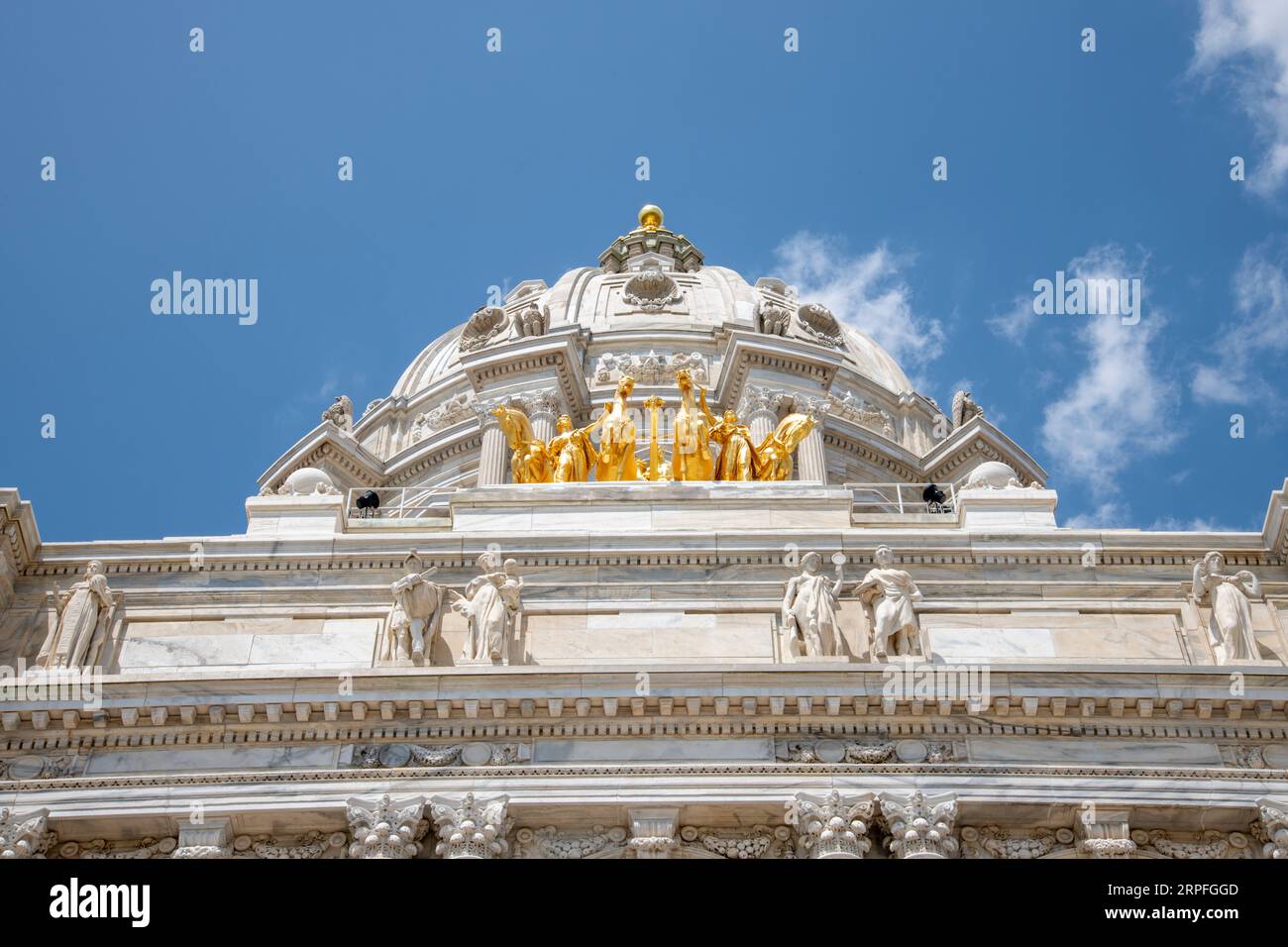 St. Paul, Minnesota. State capitol. Looking up at the Golden horses ...