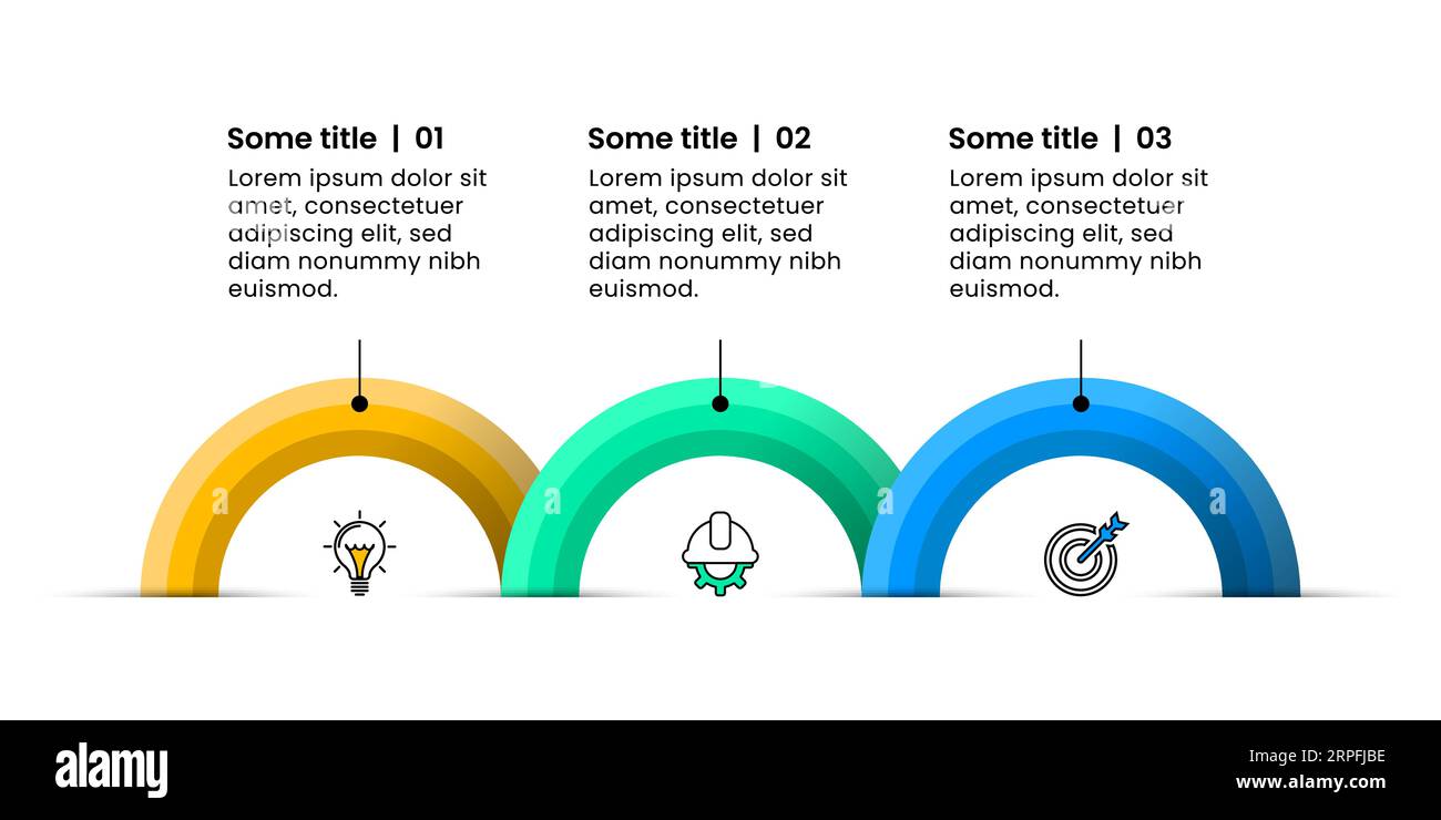 Infographic template with icons and 3 options or steps. Semicircles ...
