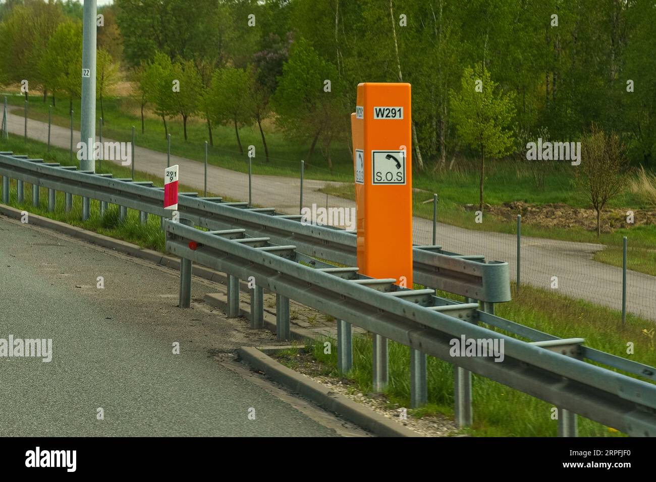 Road safety - orange SOS box on the motorway Stock Photo - Alamy