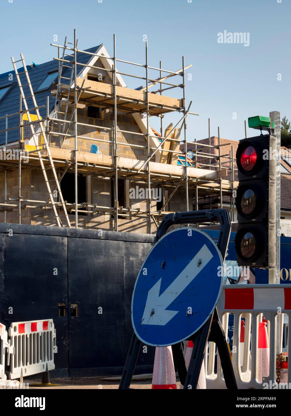 Europe, UK, England, Surrey, scaffolding house roof renovation Stock ...