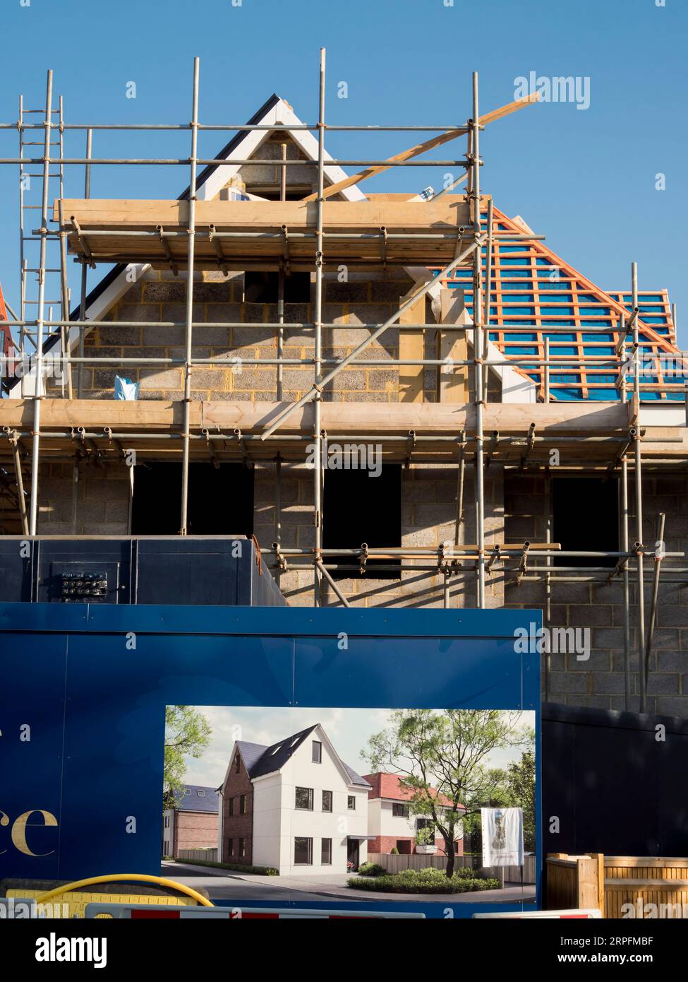 Europe, UK, England, Surrey, scaffolding house roof renovation Stock ...