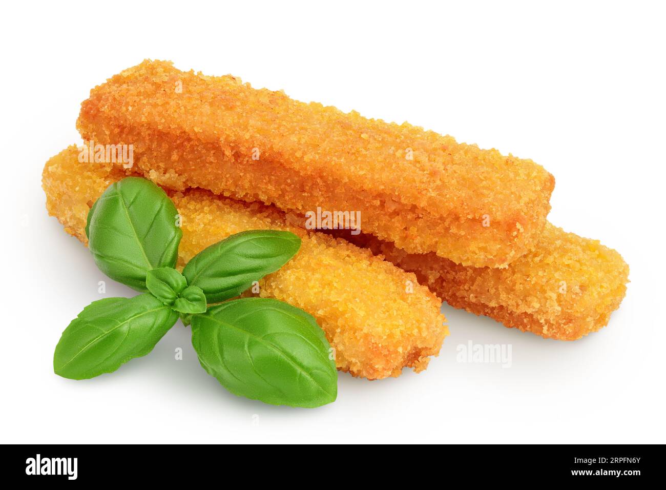 Fish finger or stick with basil isolated on white background with full ...