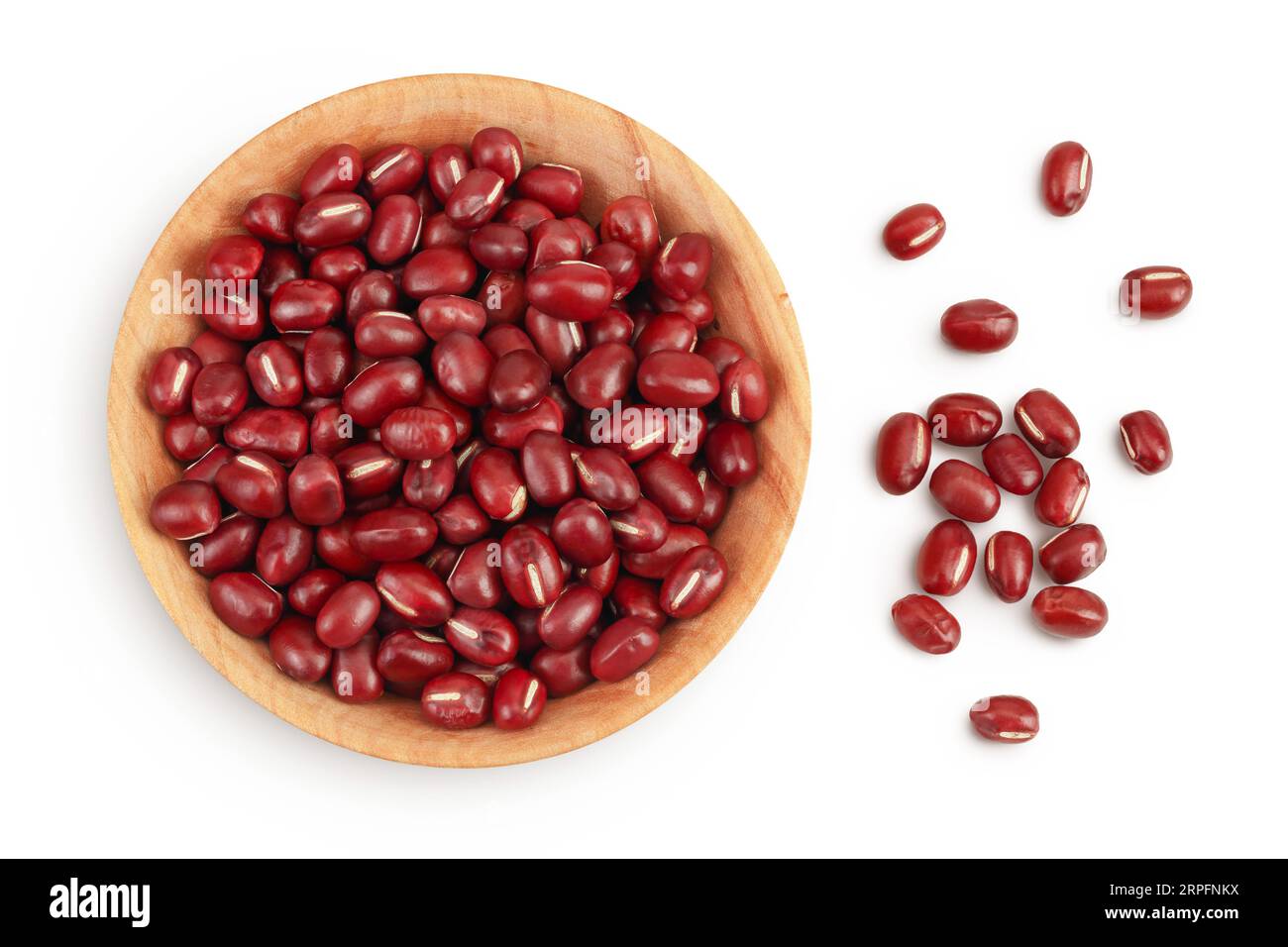 Red adzuki beans in wooden bowl isolated on white background. Top view ...