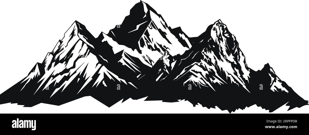 Mountain silhouette - vector icon. Rocky peaks. Mountains ranges. Black and white mountain icon ...