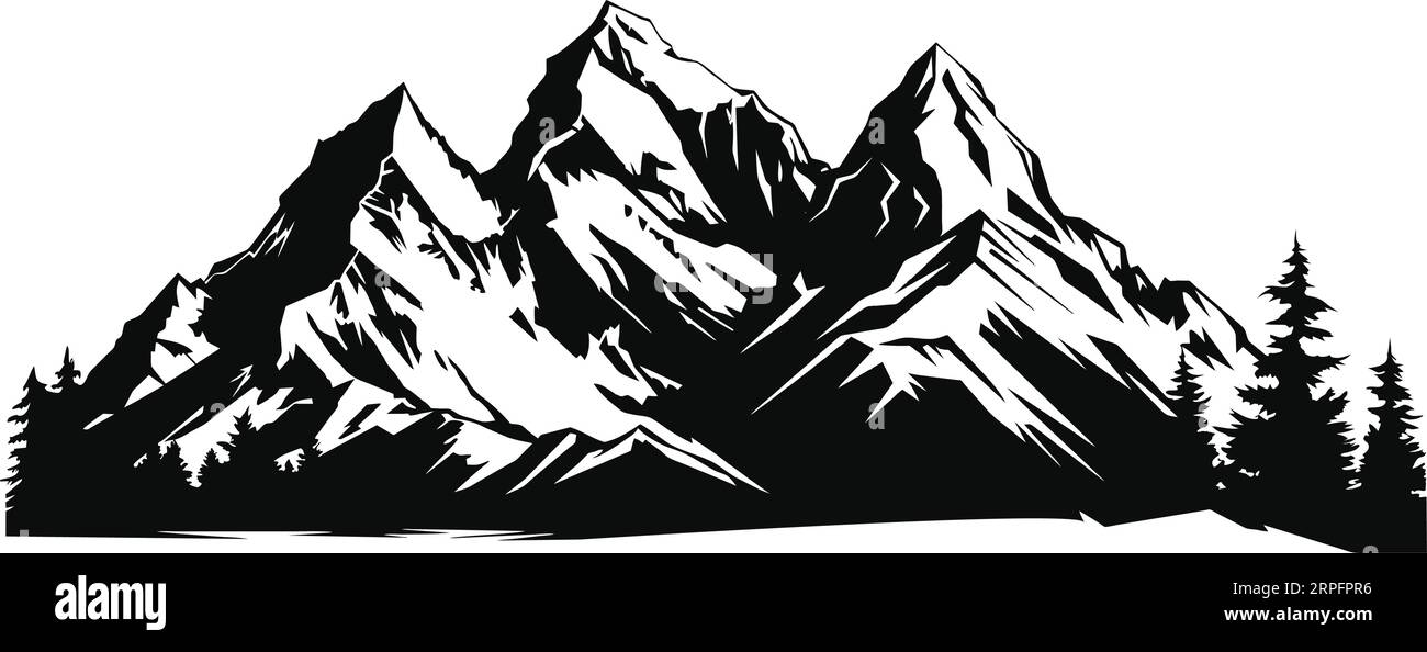 Mountain silhouette - vector icon. Rocky peaks. Mountains ranges. Black and white mountain icon ...