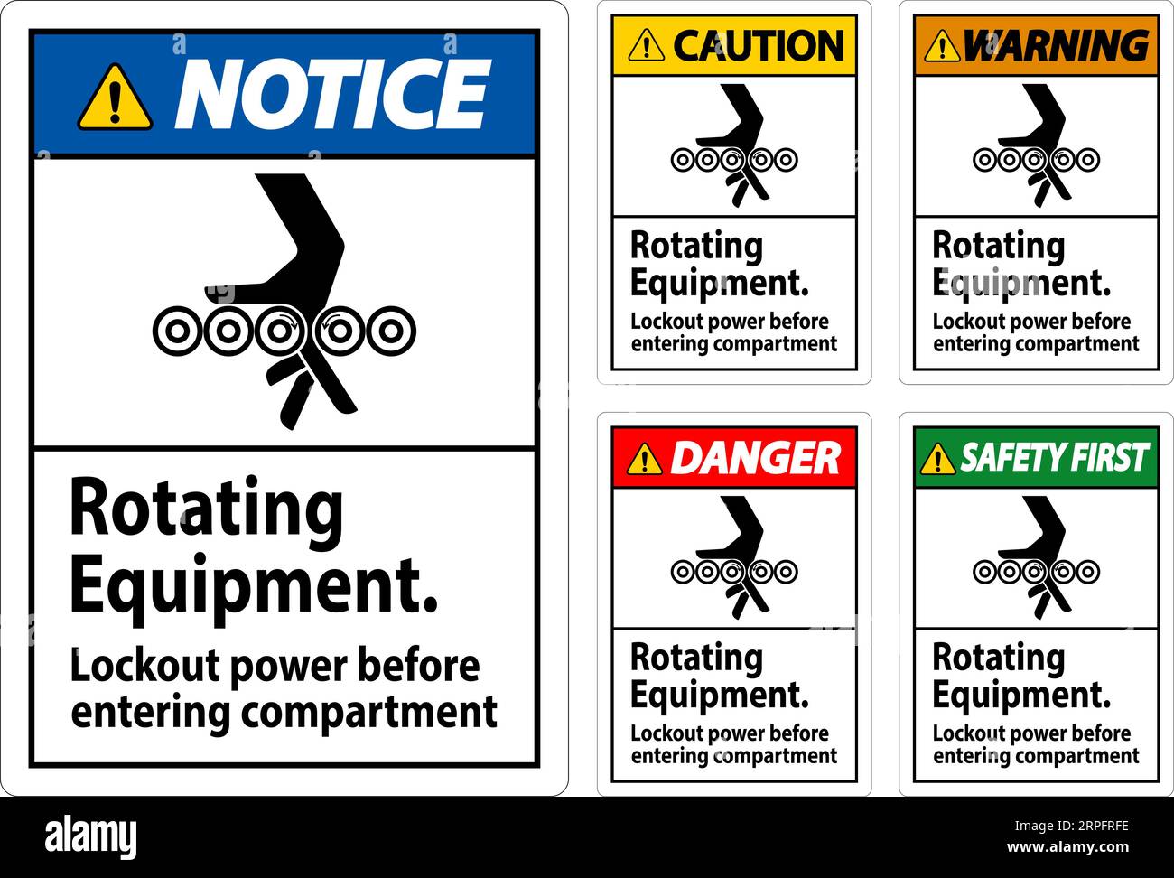 Warning Sign, Rotating Equipment, Lockout Power Before Entering ...