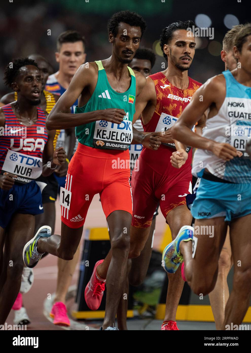 Yomif Kejelcha of Ethiopia competing in the men’s 5000m final on day 9 ...