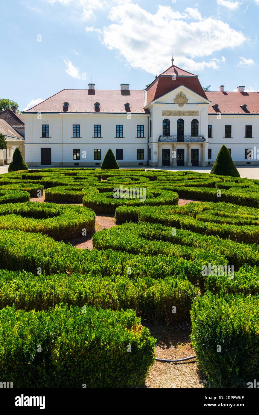 North facade and box hedging labyrinth of Szechenyi palace or mansion ...