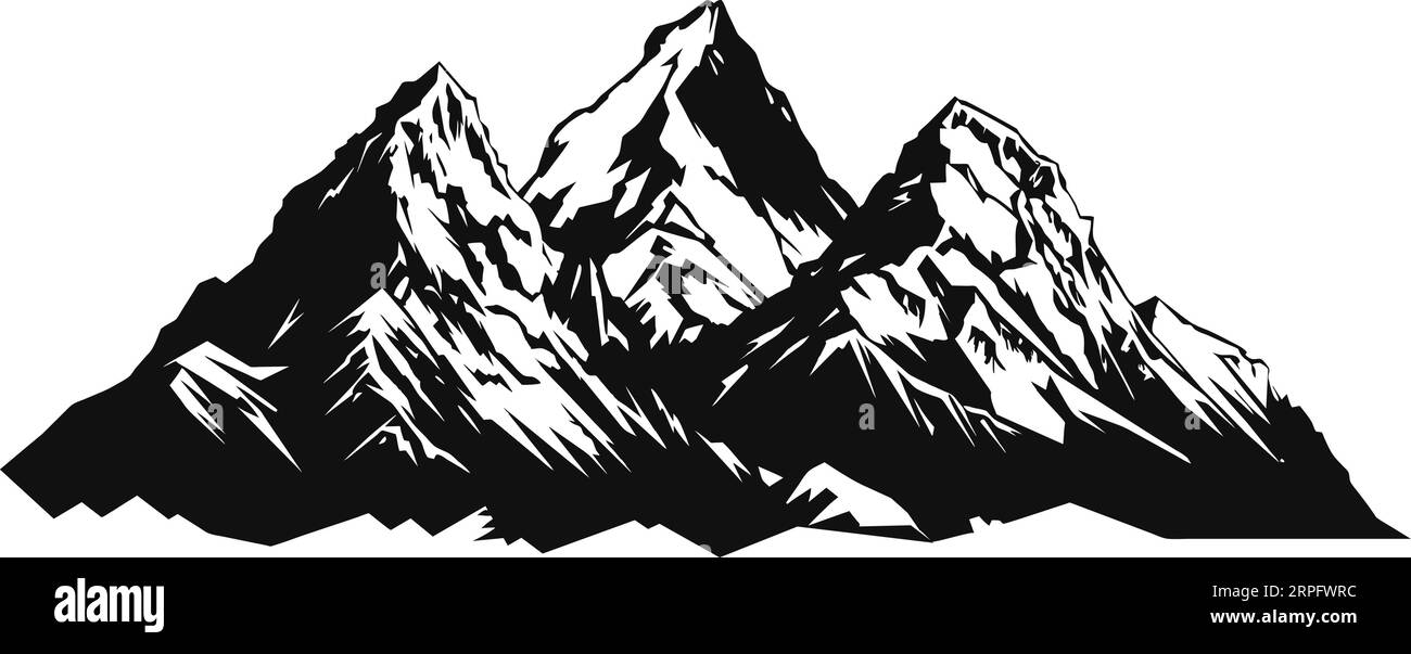 Mountain silhouette - vector icon. Rocky peaks. Mountains ranges. Black and white mountain icon ...