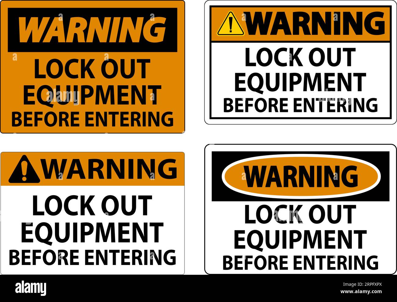 Warning Sign, Lock Out Equipment Before Entering Stock Vector Image ...