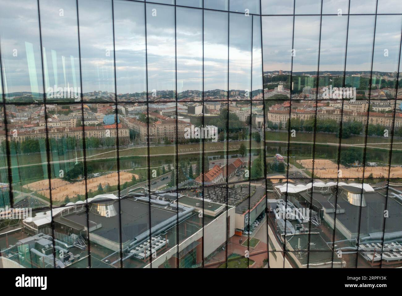 Drone photography of highrise building close up, windows and reflection ...