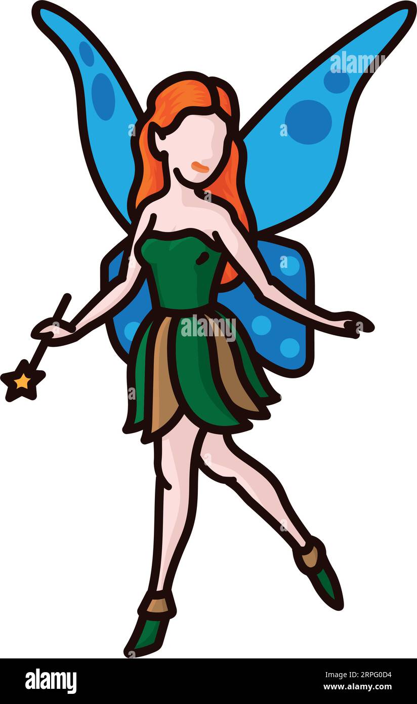 Ginger fairy with butterfly wings isolated vector illustration for ...