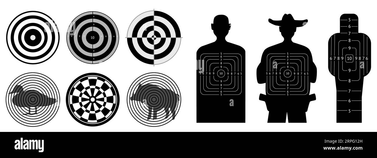 Black silhouette targets. Crosshair shapes for weapon shooting ...