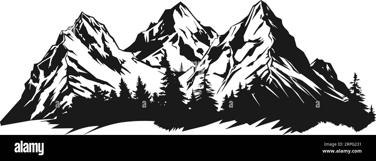 Mountain silhouette - vector icon. Rocky peaks. Mountains ranges. Black and white mountain icon ...