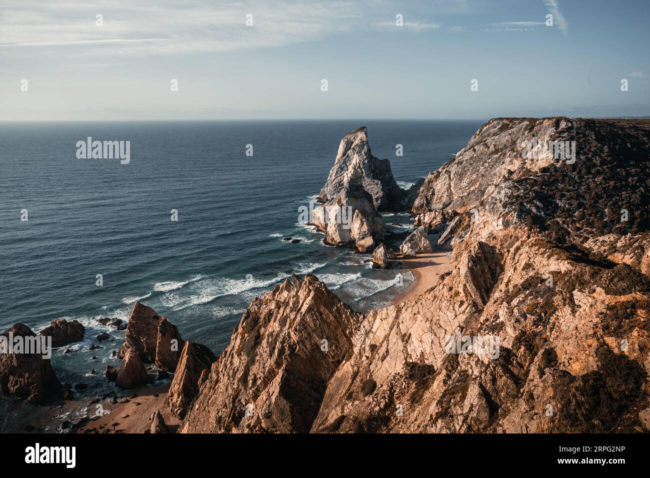 Image of Praia da Ursa beach in Portugal on sunset. Horizontal photo of ...