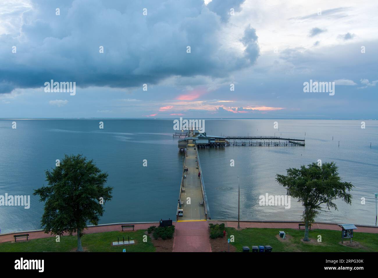 Aerial view of the Fairhope Pier at sunset on the Eastern Shore of ...