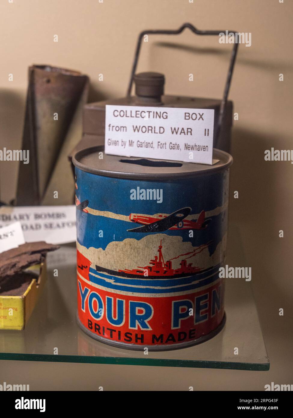 A World War II collecting box n display in the Newhaven Museum ...